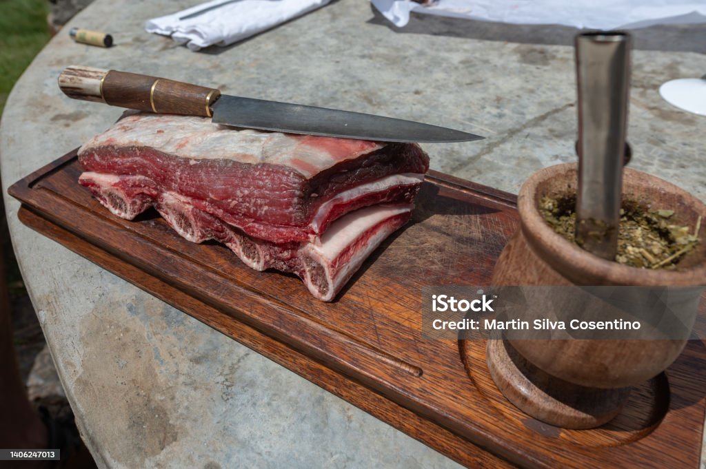 Typical Uruguayan And Argentine Asado Cooked On Fire Entrana And Vacio