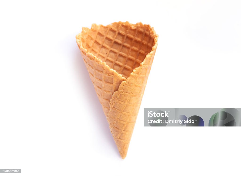Empty Wafer Waffle Icecream Cone Isolated On White Background Stock