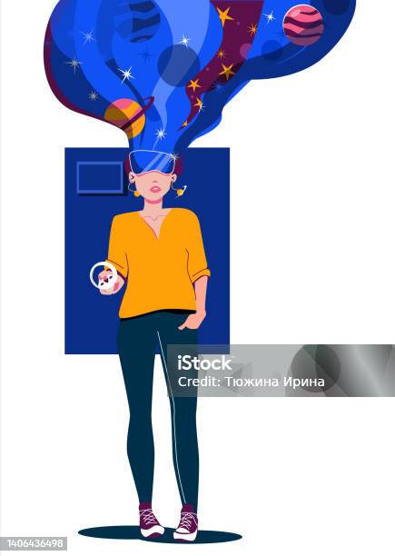 Seorang Gadis Berkacamata Realitas Virtual Dengan Pengontrol Di