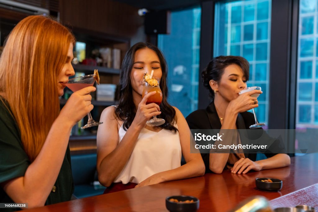 Group Of Beautiful Woman Hangout Nightlife Party Together At Luxury Bar