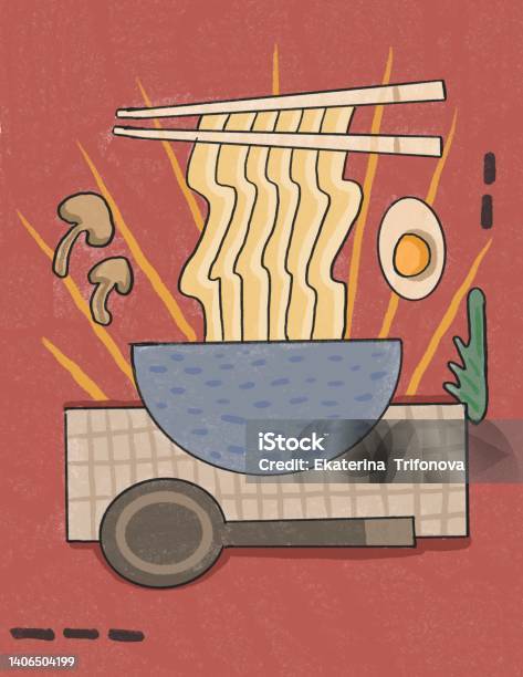 Craft Poster For Noodle Ramen Cafe Paper Style Illustration Japanese