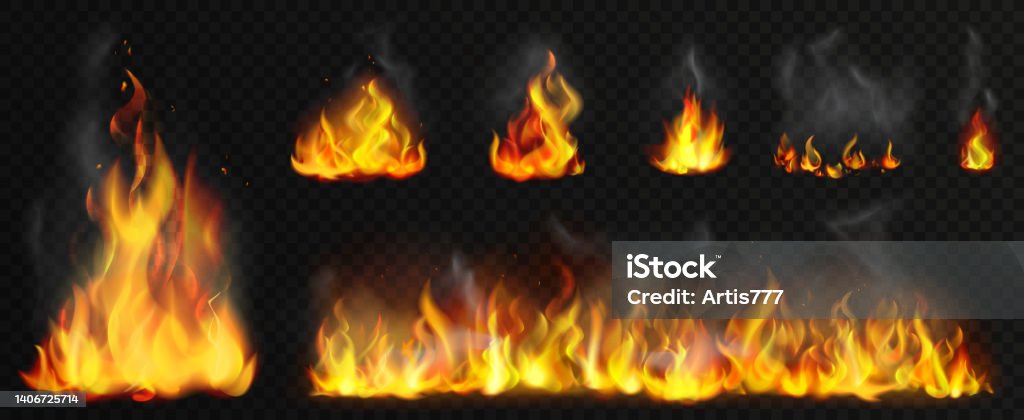 Api Api Dengan Set Asap Suar Merah Terang Yang Realistis Panas Api
