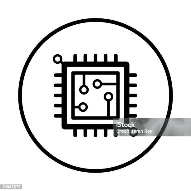 Chip Sirkuit Microchip Ikon Prosesor Grafik Vektor Hitam Ilustrasi Stok