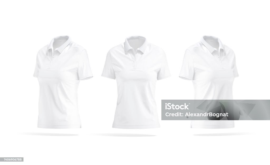 Mockup Kemeja Polo Wanita Kulit Putih Kosong Tampak Depan Dan Samping