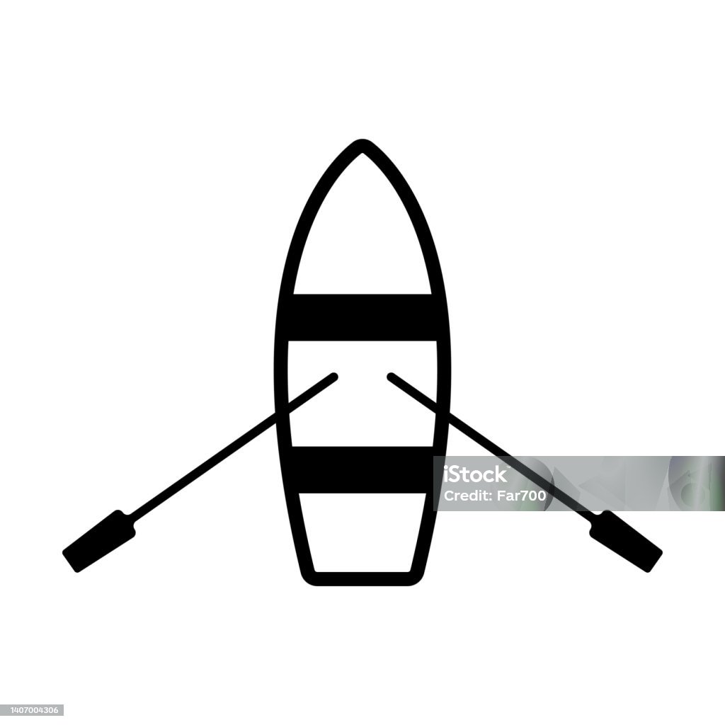 Ikon Perahu Siluet Linier Kontur Hitam Tampilan Atas Ilustrasi Grafik