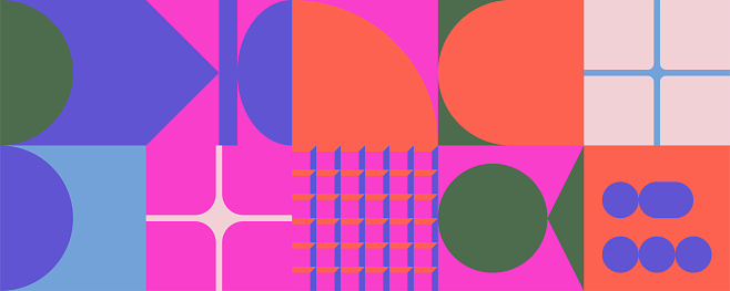Desain Karya Seni Geometris Horizontal Abstrak Dengan Bentuk Dan Angka