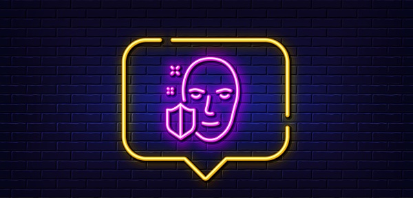 Face Detection Protected Line Icon Secure Access Sign Neon Light Speech