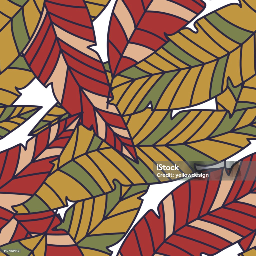 Linear Tropical Palm Leaves Seamless Pattern Exotic Botanical Texture