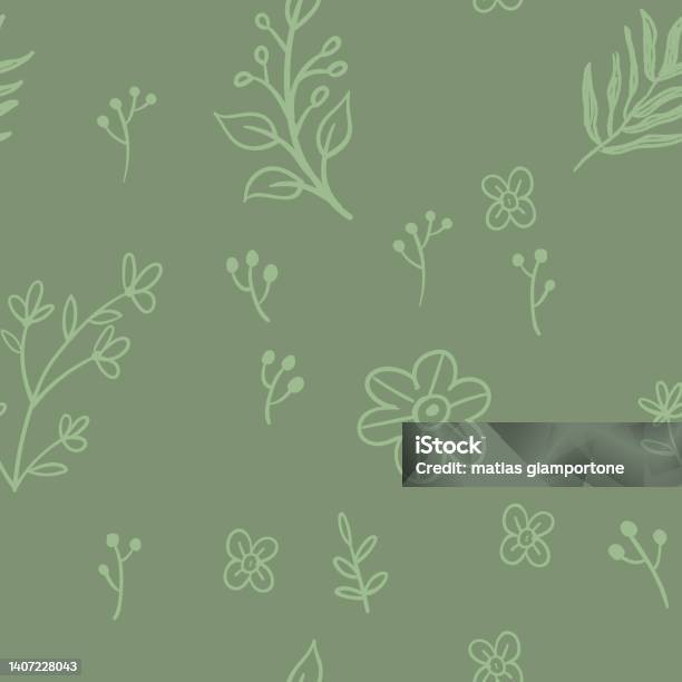 Daun Dan Bunga Pola Mulus Doodle Elemen Alam Tekstur Latar Belakang