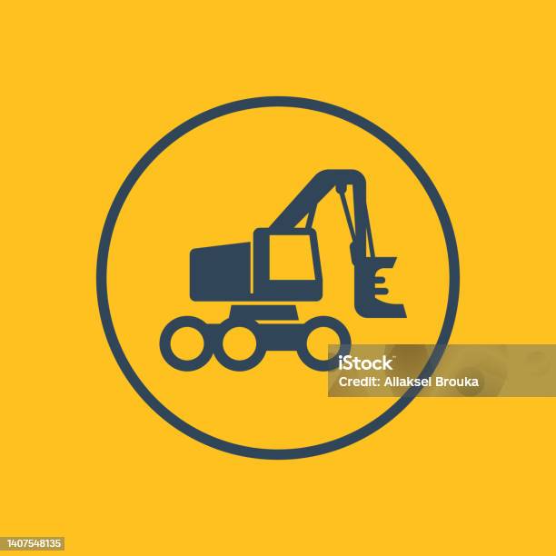 Forest Harvester Icon In Circle Wheeled Feller Buncher Vector Illustration Stock Illustration