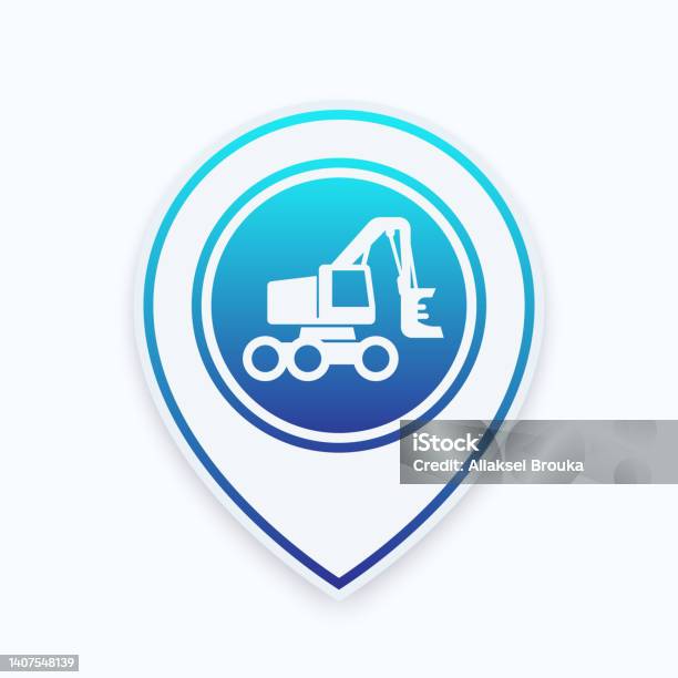 Forest Harvester Icon On Map Pointer Wheeled Feller Buncher Stock Illustration Download Image