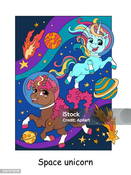 Licornes Mignonnes Dans Lillustration Vectorielle En Couleur De Lespace