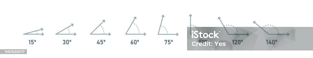 Various Angles Icon Set 15 30 45 60 75 90 120 150 Degree Geometric