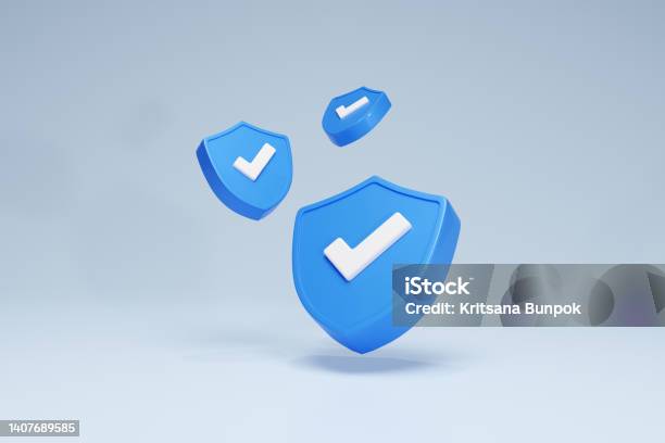 Rendering 3d Checkmark Simbol Ikon Perisai Keselamatan Dan Keamanan
