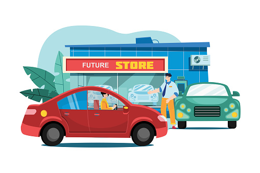 Une Cliente Fait Lessai Dune Nouvelle Voiture Vecteurs Libres De Droits