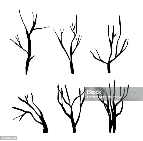 Scribble Siluet Hitam Dan Putih Pohon Organik Cabang Koleksi Tangan ... Scribble Siluet Hitam Dan Putih Pohon Organik Cabang Koleksi Tangan ...