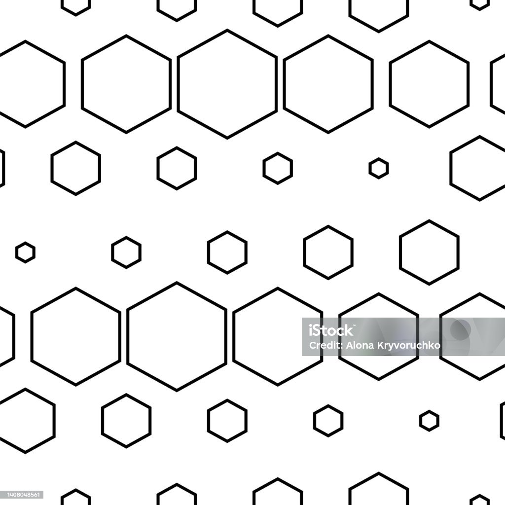 Ilustrasi Vektor Tekstur Segi Enam Kontur Pola Mulus Geometris Hitam