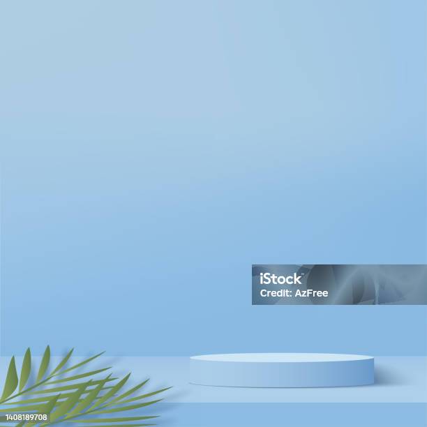 Podium Biru 3d Dan Pemandangan Dinding Biru Minimal Podium 3d Latar