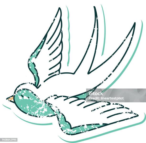 Icône De Tatouage Dautocollant Affligé Dune Hirondelle Vecteurs Libres