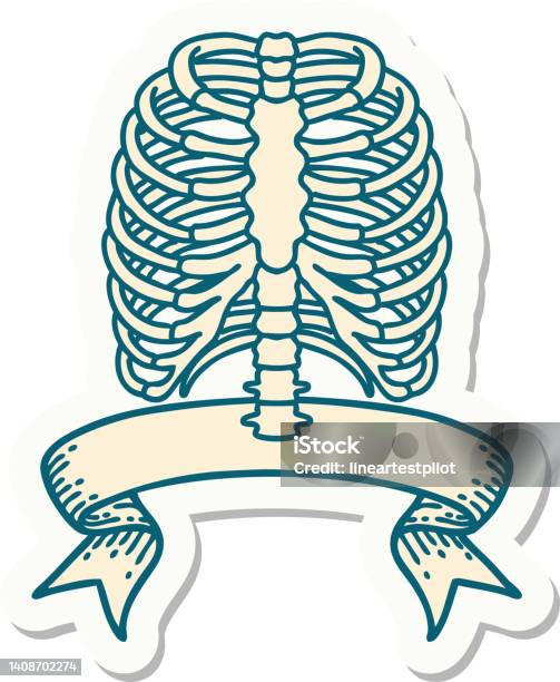 Autocollant De Tatouage Avec Bannière Dune Cage Thoracique Vecteurs