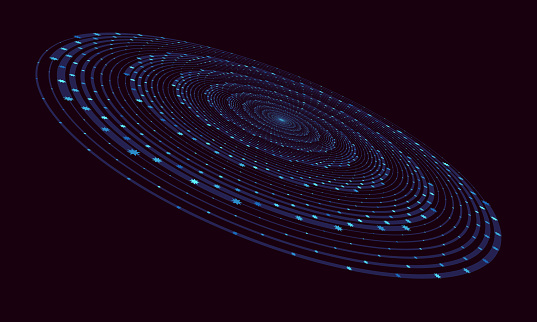 Lignes Bleues En Spirale Avec Des Points Comme Arrièreplan Vectoriel