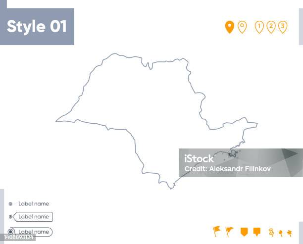 Sao Paulo Brésil Carte Des Traits Isolée Sur Fond Blanc Plan De La