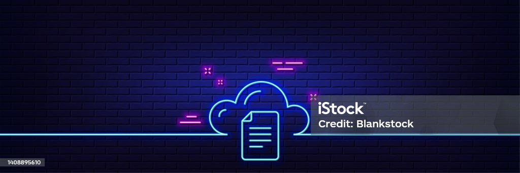 File Data Storage Line Icon Cloud Computing Sign Neon Light Glow Effect