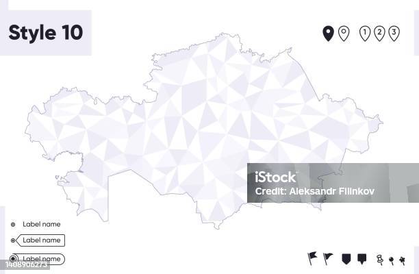 Kazakhstan Carte Blanche Et Grise Low Poly Carte Polygonale Plan De La