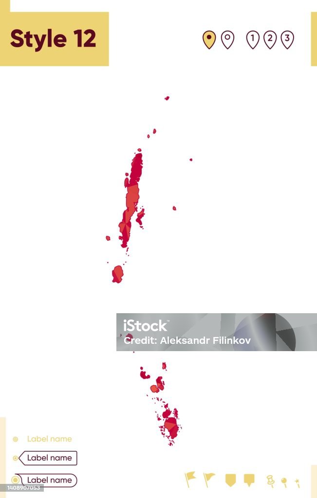 Îles Andaman Et Nicobar Inde Carte Rouge Low Poly Carte Polygonale Plan