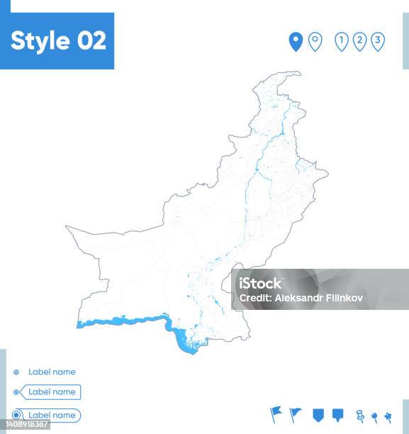 Pakistan Carte De Course Isolée Sur Fond Blanc Avec De Leau Et Des