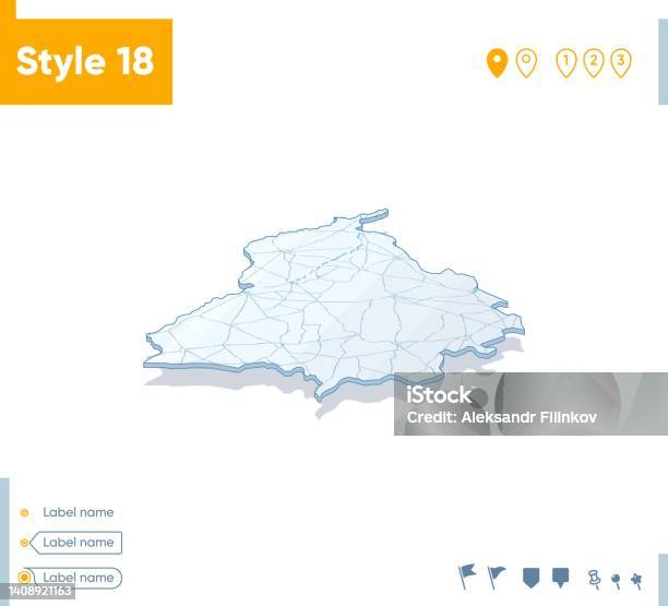Pendjab Inde Carte 3d Sur Fond Blanc Avec De Leau Et Des Routes Carte