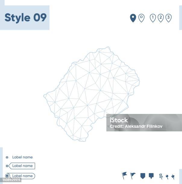Lesotho White Low Poly Map Polygonal Map Outline Map Vector