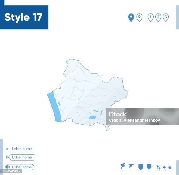 Araucanie Chili Carte Isolée Sur Fond Blanc Avec De Leau Et Des Routes