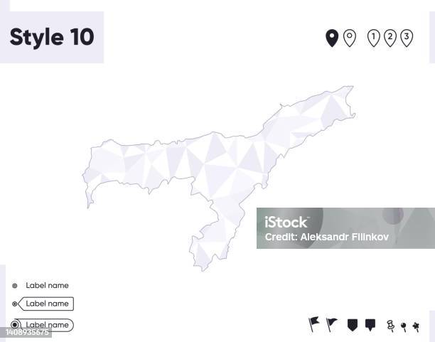 Assam Inde Carte Blanche Et Grise Low Poly Carte Polygonale Plan De La