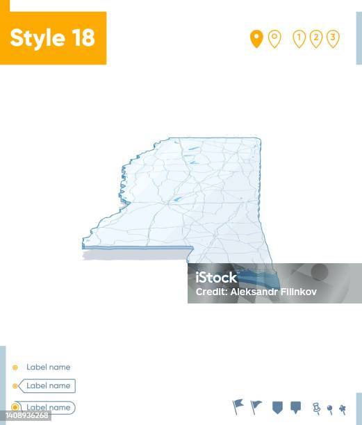 Mississippi Étatsunis Carte 3d Sur Fond Blanc Avec De Leau Et Des