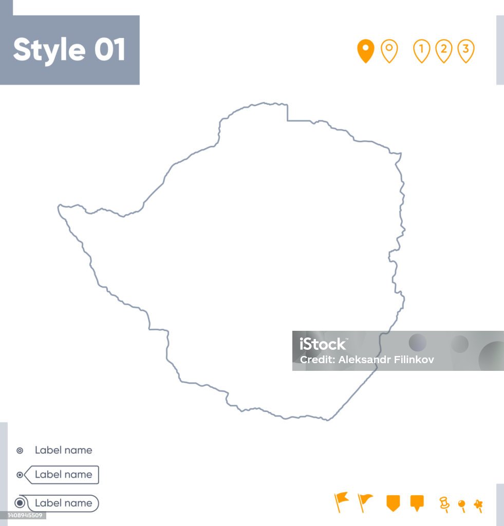 Zimbabwe Carte Des Traits Isolée Sur Fond Blanc Plan De La Carte Carte