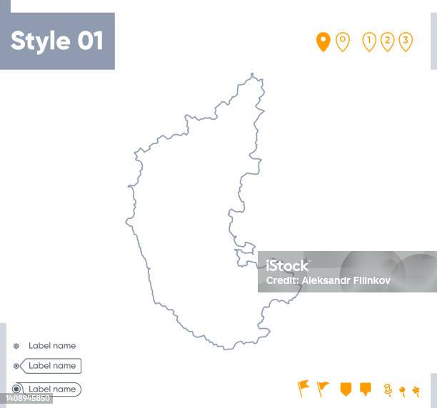 Karnataka Inde Carte Des Traits Isolée Sur Fond Blanc Plan De La Carte