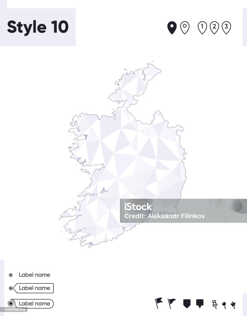 Irlande Carte Blanche Et Grise Low Poly Carte Polygonale Plan De La