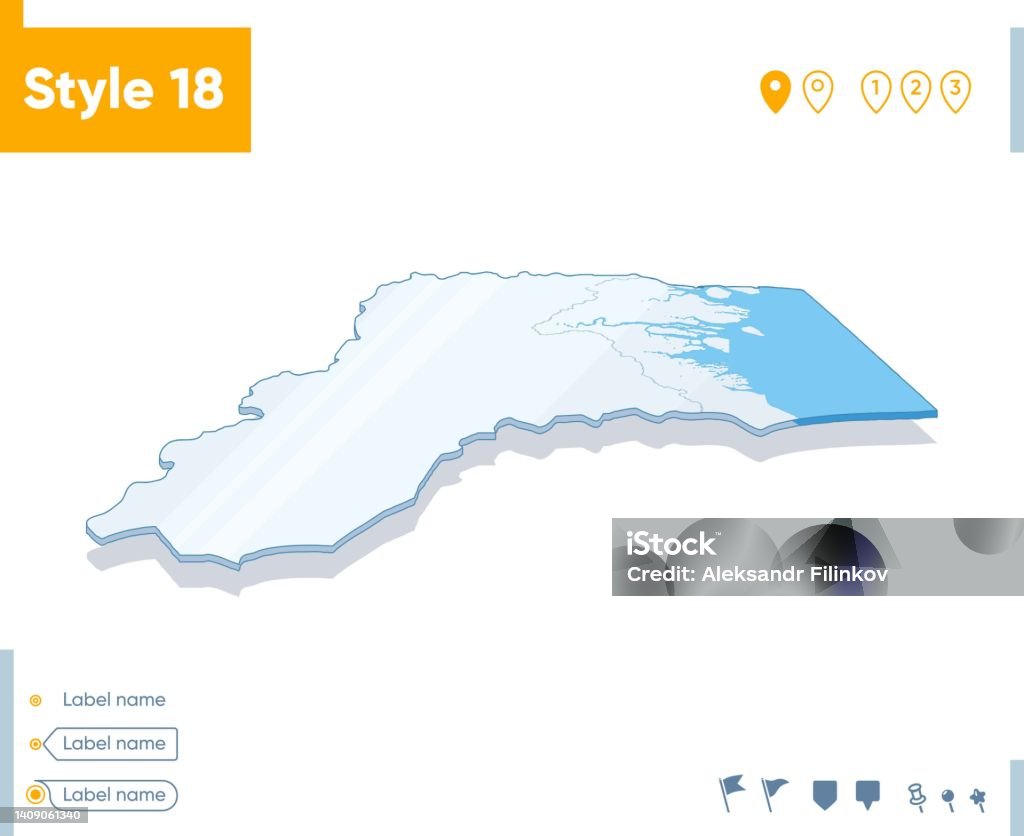 Kalimantan Du Nord Indonésie Carte 3d Sur Fond Blanc Avec De Leau Et