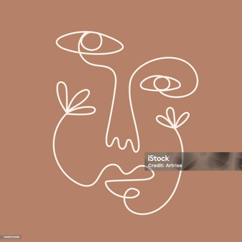 Fashion One Line Drawing Women Face Stockvectorkunst En Meer Beelden