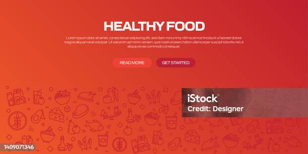 Healthy Food Web Banner With Linear Icons Trendy Linear Style Vector