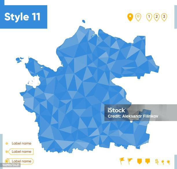 Région Darkhangelsk Partie 01 Russie Carte Bleue Low Poly Carte