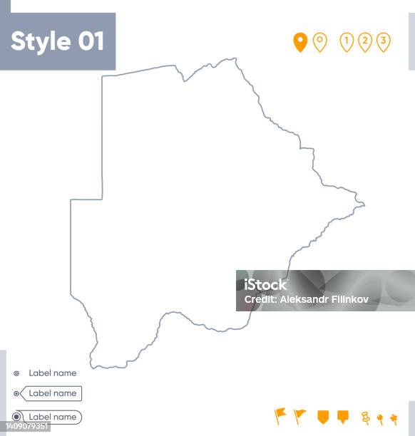 Botswana Carte Des Traits Isolée Sur Fond Blanc Plan De La Carte Carte