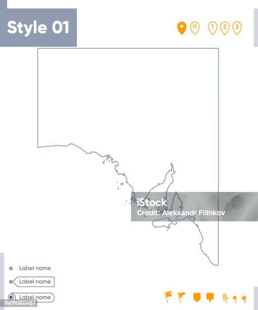 Australie Du Sud Australie Carte Des Traits Isolée Sur Fond Blanc Plan