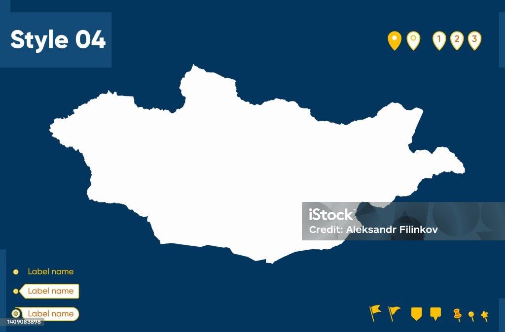 Mongolie Carte Isolée Sur Fond Bleu Plan De La Carte Carte Vectorielle