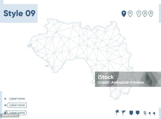 Guinea White Low Poly Map Polygonal Map Outline Map Vector Illustration