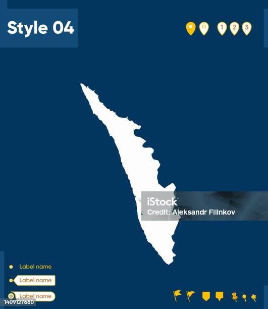 Kerala Inde Carte Isolée Sur Fond Bleu Plan De La Carte Carte