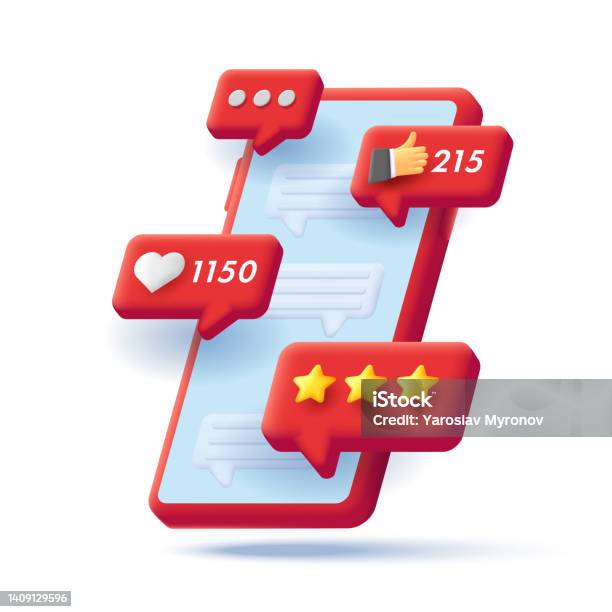 Ilustrasi Isometrik Render 3d Dari Smartphone Merah Dengan