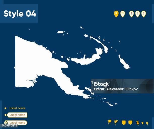 Papouasienouvelleguinée Carte Isolée Sur Fond Bleu Plan De La Carte
