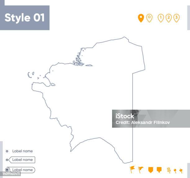 Mangystau Kazakhstan Carte Des Traits Isolée Sur Fond Blanc Plan De La
